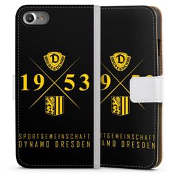 DeinDesign iPhone SE (2022) Handy Klapph&uuml;lle Handyh&uuml;lle aus Kunst Leder wei&szlig; Flip Case Official Licensed Product Sgd Sg Dynamo Dresden Sideflip mit Lasche