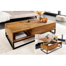 Riess Ambiente H&ouml;henverstellbarer Couchtisch MAKASSAR FUNCTION 110cm braun Mangoholz honey finish Riess-Ambiente Sofatisch Wohnzimmertisch rechteckig Industrie &...