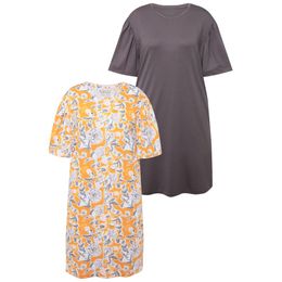 Ulla Popken Nachthemd Damen Gr&ouml;&szlig;e M/L dunkelgrau / hellorange / schwarz / wei&szlig;
