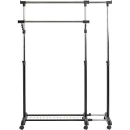 HAKU Garderobenst&auml;nder &raquo;Garderobe, Garderobenst&auml;nder, Kleiderst&auml;nder auf Rollen, Kleiderwagen&laquo; rechteckig - aus Metall Schwarz - B/T/H 94-160/49/103-