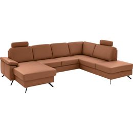 Die PlanBar Wohnlandschaft &raquo;PN-EM15047 U-Form, mit Kopfst&uuml;tzen&laquo; Echtleder, wahlweise mit Schlaffunktion u. Stauraum braun B/H/T: 309cm x 104cm x 235cm