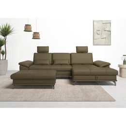 OTTO home Ecksofa &raquo;Costello L-Form, B: 301cm, Sitztiefen & Armteilverstellung, Federkern&laquo; 3 Nierenkissen, mit Schlaffunktion & Bettkasten gr&uuml;n Luxus-
