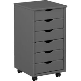 Inter Link Rollcontainer &raquo;Simon aus massivem Kiefernholz, auf rollen, grau lackiert&laquo; 1 Stk. tlg. B&uuml;rocontainer mit 6 Schubladen, grifflos, 35 x 39 x 65,6 cm grau