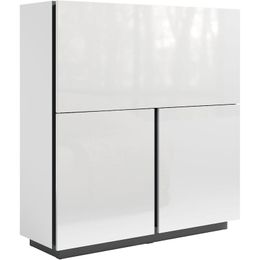 ByLiving Sekret&auml;r &raquo;IDAHO&laquo; Wei&szlig; Hochglanz, 2 T&uuml;ren, 1 Klappt&uuml;r, 3 F&auml;cher, Griffnut, B: 120 cm B/H/T: 120cm x 127cm x 40cm, klappbar