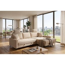 Trends by HG Ecksofa &raquo;Summer L-Form, B: 284 cm, Schlaffunktion, 2 Zierkissen&laquo; mit Kopfst&uuml;tzen, Wellenfederung, frei stellbar beige 92% Polyester;8% 