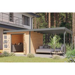 Karibu Gartenhaus &raquo;Plutino 6 SET, in verschiedenen Farben&laquo; inkl. Anbaudach braun Massivholz ohne Fu&szlig;boden, Blechdach