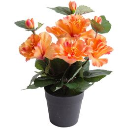 Kunstblume &raquo;Hibiskus im Topf&laquo; orange Kunststoff &Oslash;/H: 20cm x 27cm, 1 Stk.
