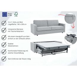 OTTO home Schlafsofa &raquo;Perrick, Schlaf-Couch, Breite Liegefl. 140 oder 160x200 cm&laquo; Sofa und Bett in einem, Bonell- oder Taschenferderkern, FSC grau 100