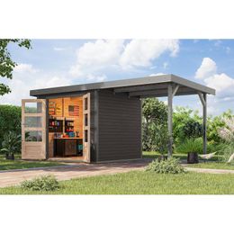 Karibu Gartenhaus &raquo;Jupiterino 3 SET, in verschiedenen Farben&laquo; inkl. Anbaudach grau Massivholz ohne Fu&szlig;boden, Blechdach