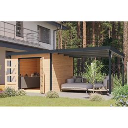 Karibu Gartenhaus &raquo;Plutino 6 SET, in verschiedenen Farben&laquo; inkl. Anbaudach braun Massivholz ohne Fu&szlig;boden, Blechdach