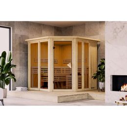 Karibu Sauna &raquo;"Airia" mit Kranz, naturbelassen&laquo; aus hochwertiger nordischer Fichte beige Saunaofen, integrierte Steuerung, 400 kW