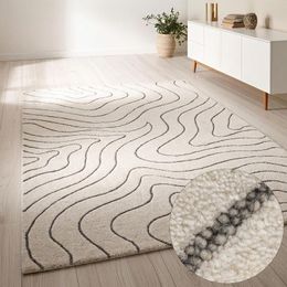 LeGer Home by Lena Gercke Wollteppich &raquo;Zarrah, mit Wellendesign, Linienmuster&laquo; rechteckig 14 mm H&ouml;he reine Wolle, modern, Scandi, Wohnzimmer, 