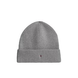 Tommy Hilfiger Herren Strickm&uuml;tze &raquo;TH FLAG PIMA COTTON BEANIE&laquo; Beanie mit Logostickerei, mit Kaschmiranteil Unisex grau Einheitsgr&ouml;&szlig;e