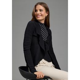 Laura Scott Damen Ajourstrickjacke &raquo;mit Ajourstrickmuster&laquo; aus leichtem Strick mit Volants und Bindeband schwarz 40/42