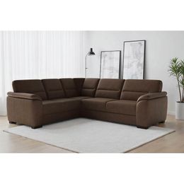 Sit & More sit&more Ecksofa &raquo;Montego L-Form, B: 256 cm, gro&szlig;e Stoffauswahl, Komfortsitzh&ouml;he 46 cm&laquo; mit Schlaffunktion und Schubkasten mit Stauraum braun 100% 