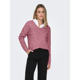 Only Damen Only Strickpullover &raquo;ONLCAMILLA V-NECK L/S PULLOVER KNT NOOS&laquo; Materialmix, regular fit rosa XS