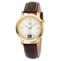 MASTER TIME Damen MASTER TIME Funkuhr Armbanduhr, Quarzuhr, Damenuhr, Datum, Langzeitbatterie, Lederarmband braun Einheitsgr&ouml;&szlig;e