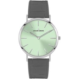 Jacques Lemans Damen Quarzuhr &raquo;Nizza&laquo; Armbanduhr, Damenuhr, Lederarmband, Glas mit Saphirbeschichtung grau Einheitsgr&ouml;&szlig;e