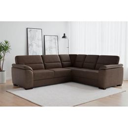 Sit & More sit&more Ecksofa &raquo;Montego L-Form, B: 256 cm, gro&szlig;e Stoffauswahl, Komfortsitzh&ouml;he 46 cm&laquo; mit Schlaffunktion und Schubkasten mit Stauraum braun 100% 