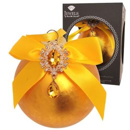 Weihnachtsbaumkugel &raquo;Weihnachtskugel Strassstein, Schleife, Eisdesign gold 8cm&laquo; Dekoriert mit Liebe zum Detail Glas 8cm