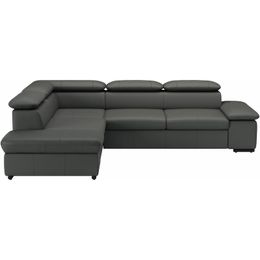 Sit & More sit&more Ecksofa &raquo;Alcudia L-Form, B: 272 cm, Arm- und Kopfteilverstellung, Eckcouch&laquo; mit Schlaffunktion, Komfortsitz grau NaturLEDER ;Spannstoff B/H/T