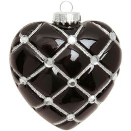 Weihnachtsbaumkugel &raquo;Baumschmuck Herz mit Strassteinen schwarz 10cm&laquo; Dekoriert mit Liebe zum Detail schwarz Glas 10cm