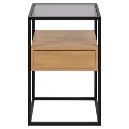 ACTONA GROUP Nachttisch &raquo;Randolf, Nachtschrank, skandinavisches Design, geh&auml;rtetes Rauchglas&laquo; Schublade in Holzoptik mit Push-to-Open-Funktion, 