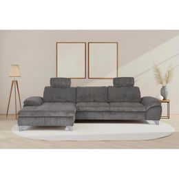 Die PlanBar Ecksofa &raquo;Recamiere MP-IN14007 L-Form, Breite 318 cm&laquo; wahlweise mit Schlaffunktion und verstellbaren Kopfst&uuml;tzen grau 100% Polyester B/H/T: