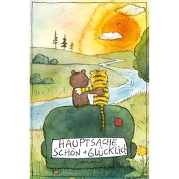LuckyLinde Wanddekoobjekt &raquo;Der kleine B&auml;r und der kleine Tiger - Hauptsache sch&ouml;n + gl&uuml;cklich&laquo; Exklusive JANOSCH Kindermotive, Stahlschild bunt Blech 