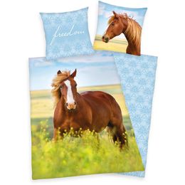 Herding's Young Collection Kinderbettw&auml;sche &raquo;Freedom&laquo; 2 Stk. mit Motiv blau Renforc&eacute;, Obermaterial: 100% Baumwolle B/L: 135cm x 200cm, 1 Stk., 1 Stk., Renforc&eacute;, B/L: 80cm x 80cm