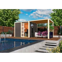 Karibu Gartenhaus &raquo;Quellsee 1&laquo; mit Anbaudach, naturbelassen oder terragrau grau Holzwerkstoff ohne Fu&szlig;boden