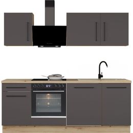 KOCHSTATION K&uuml;chenzeile &raquo;KS-Nova&laquo; Breite 220 cm, wahlweise mit Hanseatic-E-Ger&auml;ten grau B/H/T: 220cm x 209cm x 60cm,mit E-Ger&auml;ten,mit Einbausp&uuml;le