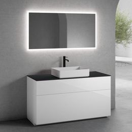neoro n50 Unterschrank B: 140 cm mit 2 Ausz&uuml;gen, Waschtisch B: 58 cm wei&szlig; matt, mit n30 Spiegel,, BN0065WM+BN0498BWH+BN0408BM+BN0006MI,