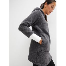 bonprix Damen bonprix Fleecejacke mit Kapuze aus Teddyfleece, mit 2-Wege-Rei&szlig;verschluss, oversize, po-bedeckend grau 36/38 (S)
