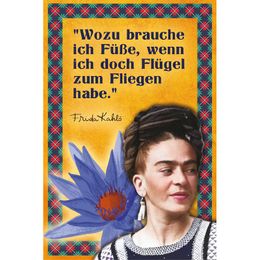 LuckyLinde Wanddekoobjekt &raquo;Frida Kahlo - Fl&uuml;gel&laquo; Exklusive JANOSCH Kindermotive, Stahlschild bunt Blech B/H/T: 20cm x 30cm x 0,3cm, Blumen Foto Spruch