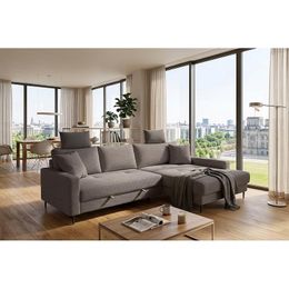 Trends by HG Ecksofa &raquo;Summer L-Form, B: 284 cm, Schlaffunktion, 2 Zierkissen&laquo; mit Kopfst&uuml;tzen, Wellenfederung, frei stellbar grau 92% Polyester;8% 
