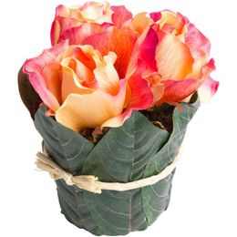 Kunstblume &raquo;Rosenarrangement gro&szlig; mit Bl&auml;ttern umwickelt&laquo; orange Kunststoff &Oslash;/H: 13cm x 14cm, 1 Stk.