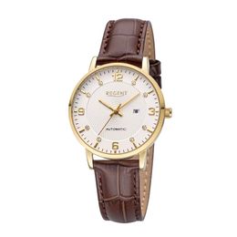 Regent Uhren Regent Damen Automatikuhr Armbanduhr, Damenuhr, Mechanische Uhr, Lederarmband, analog, Tag braun Einheitsgr&ouml;&szlig;e