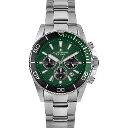 Jacques Lemans Herren Chronograph &raquo;Liverpool Diver&laquo; Quarzuhr, Armbanduhr, Herrenuhr, Edelstahlarmband, analog, Tag gr&uuml;n Einheitsgr&ouml;&szlig;e