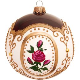 Weihnachtsbaumkugel &raquo;Weihnachtskugel Rosendesign rot wei&szlig; 10cm&laquo; Dekoriert mit Liebe zum Detail gold Glas 10cm