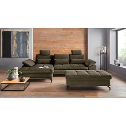 OTTO home Ecksofa &raquo;Costello L-Form, B: 301cm, Sitztiefen & Armteilverstellung, Federkern&laquo; 3 Nierenkissen, optional Schlaffunktion & Bettkasten gr&uuml;n 