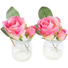 Kunstblume &raquo;Rose im Glas&laquo; pink Kunststoff &Oslash;/H: 9cm x 14cm, 2 Stk.