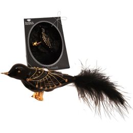 Weihnachtsbaumkugel &raquo;Baumschmuck Vogel exquisit mit Feder schwarz 17cm&laquo; Dekoriert mit Liebe zum Detail Glas 10cm