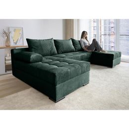 Collection AB Wohnlandschaft &raquo;Josy U-Form, B: 269 cm&laquo; Schlaffunktion & Bettkasten, Federkern gr&uuml;n 100%Polyester B/H/T: 269cm x 41cm x 161cm, Cord, 