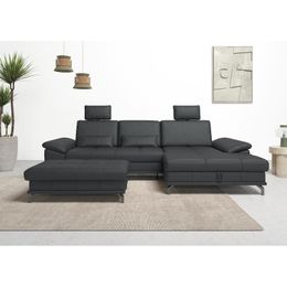 OTTO home Ecksofa &raquo;Costello L-Form, B: 301cm, Sitztiefen & Armteilverstellung, Federkern&laquo; 3 Nierenkissen, mit Schlaffunktion & Bettkasten schwarz 