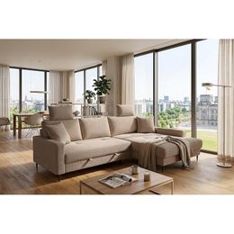 Trends by HG Ecksofa &raquo;Summer L-Form, B: 284 cm, Schlaffunktion, 2 Zierkissen&laquo; mit Kopfst&uuml;tzen, Wellenfederung, frei stellbar beige 92% Polyester;8% 