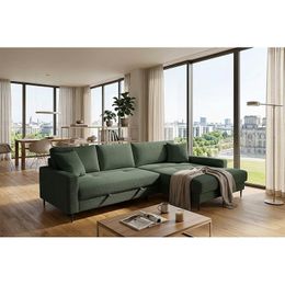Trends by HG Ecksofa &raquo;Summer L-Form, B: 284 cm, Schlaffunktion, 2 Zierkissen&laquo; optional mit Kopfst&uuml;tzen, Wellenfederung, frei stellbar gr&uuml;n 92% 