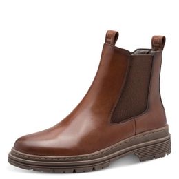 Tamaris Damen Chelseaboots Blockabsatz, Stiefelette mit Stretcheinsatz an der Au&szlig;enseite beige 38