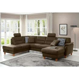 Home Affaire Wohnlandschaft &raquo;Palmera U-Form, B: 308 cm, gro&szlig;e Stoff + Leder Auswahl&laquo; mit Schlaffunktion & Bettkasten, Federkern, XXL-Wohnlandschaft 