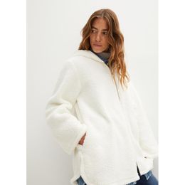 bonprix Damen bonprix Fleecejacke mit Kapuze aus kuscheligem Teddymaterial, mit 2-Wege-Rei&szlig;verschluss, in A-Linie wei&szlig; 36/38 (S)